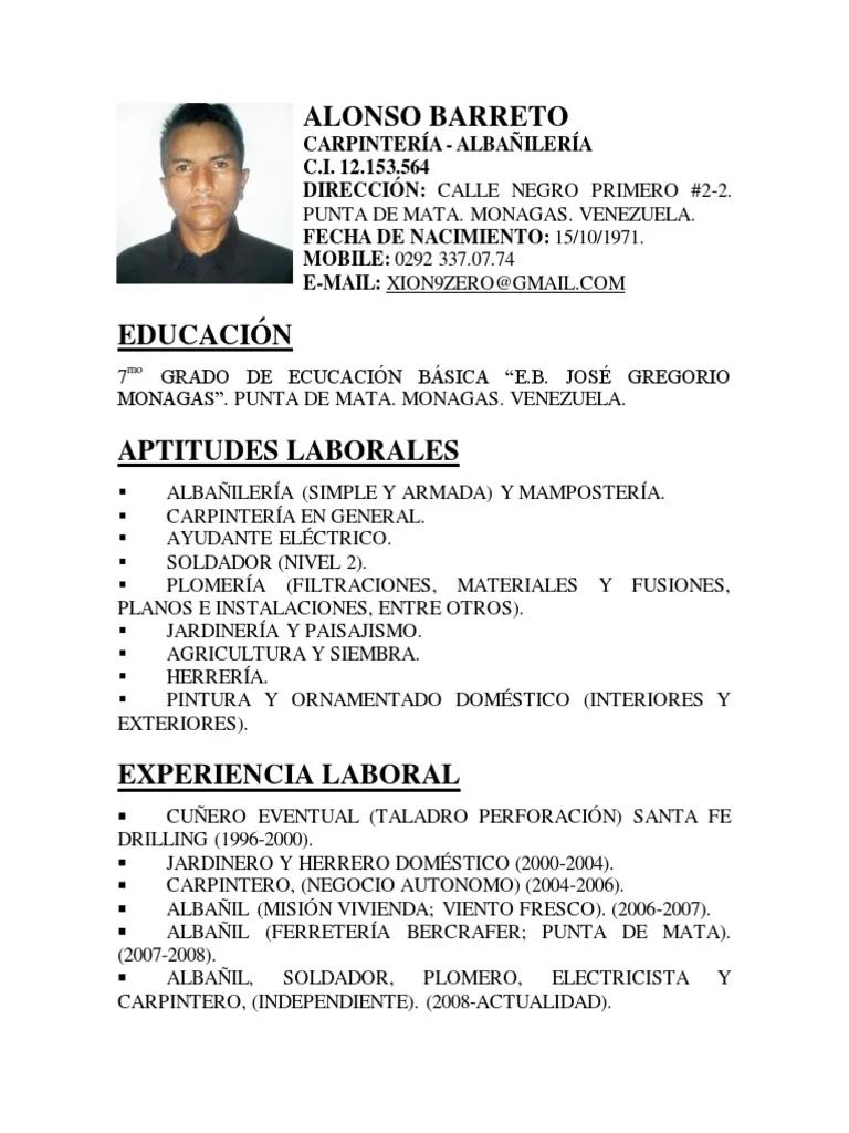 Curriculum vitae de un ayudante de albañil • Armá Tu CV