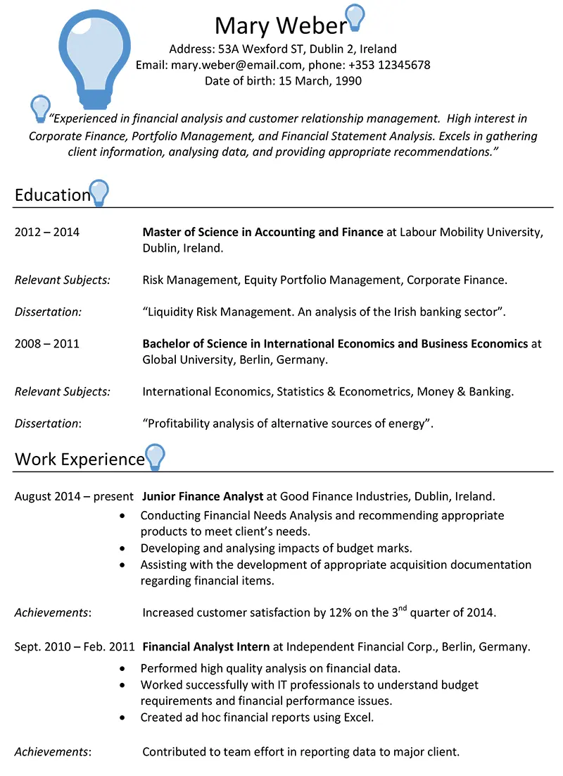 Cv layout ireland para un currículum impecable • Armá Tu CV